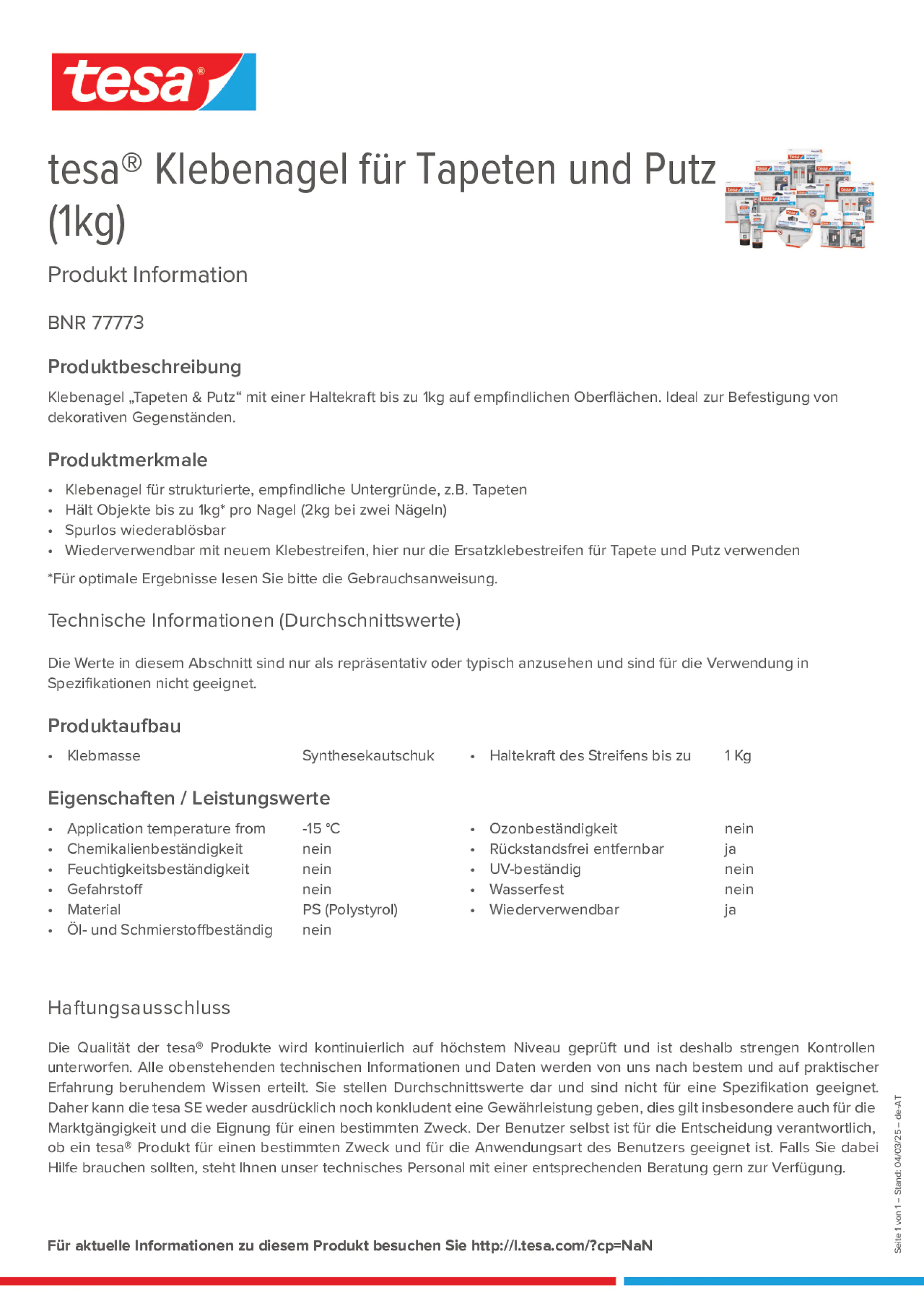 tesa® Klebenagel für Tapeten und Putz (1kg) - tesa