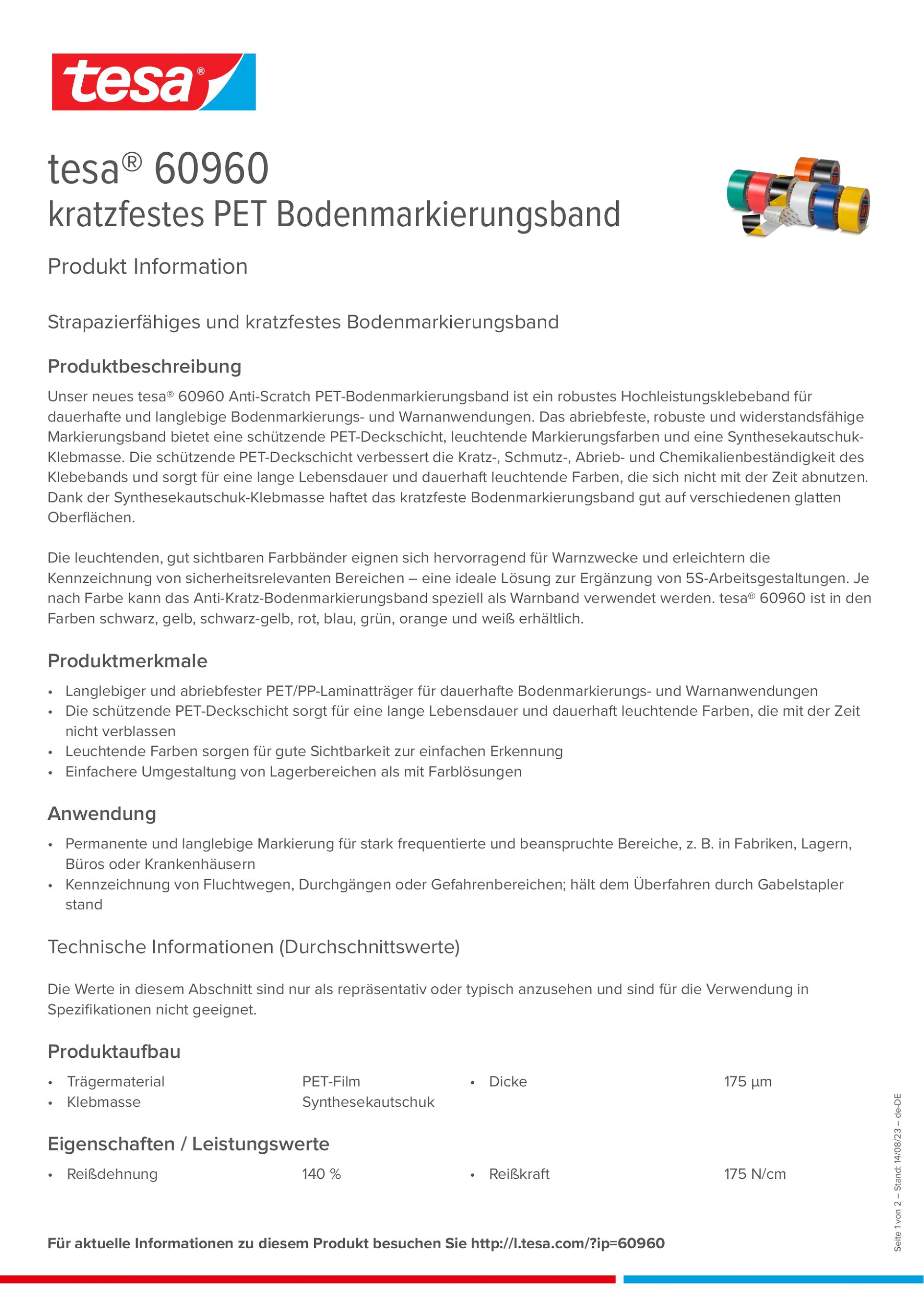 tesa® 60960 kratzfestes PET Bodenmarkierungsband - tesa