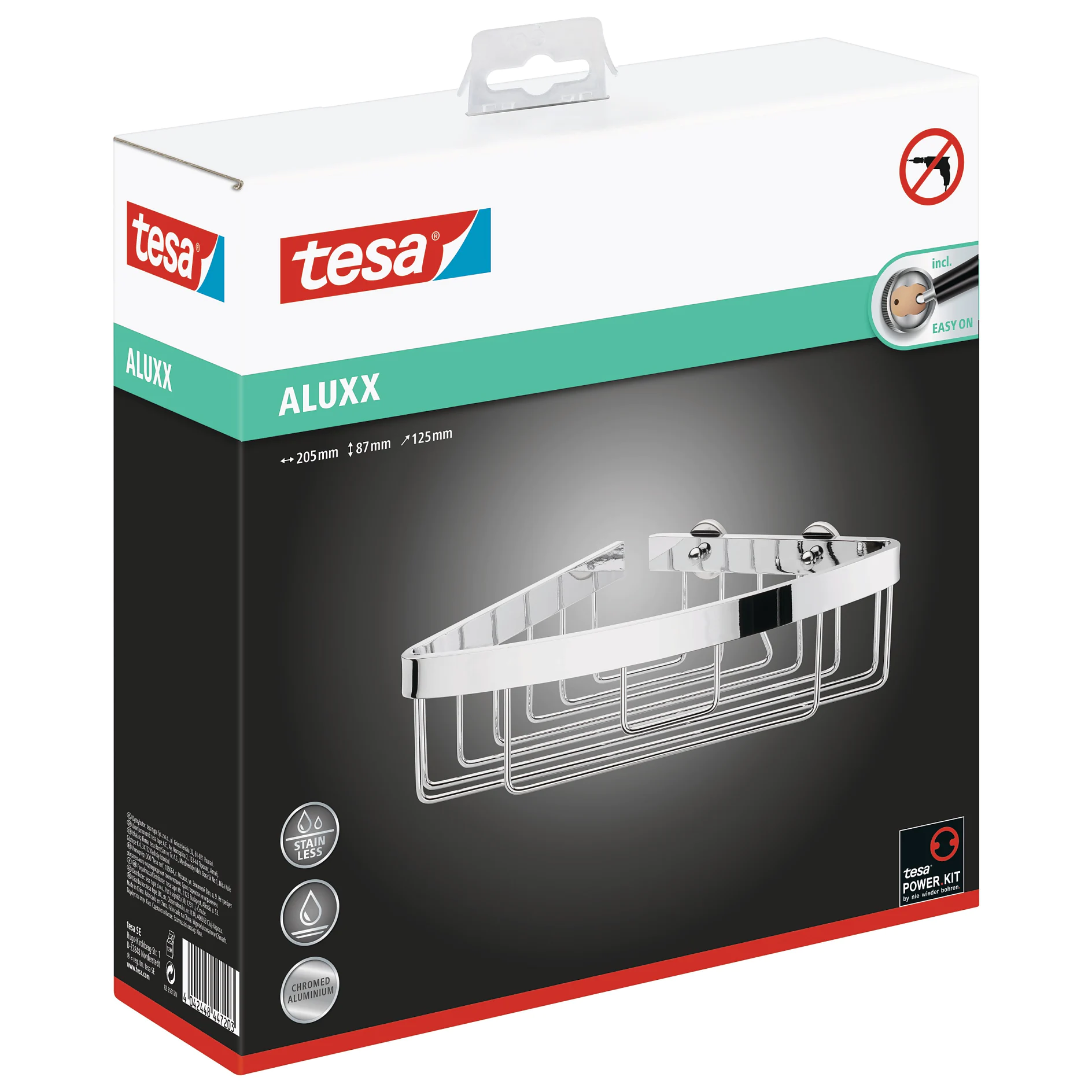 tesa® ALUXX Καλάθι ντουζιέρας, Αυτοκόλλητο, Χρωμιωμένο αλουμίνιο - tesa
