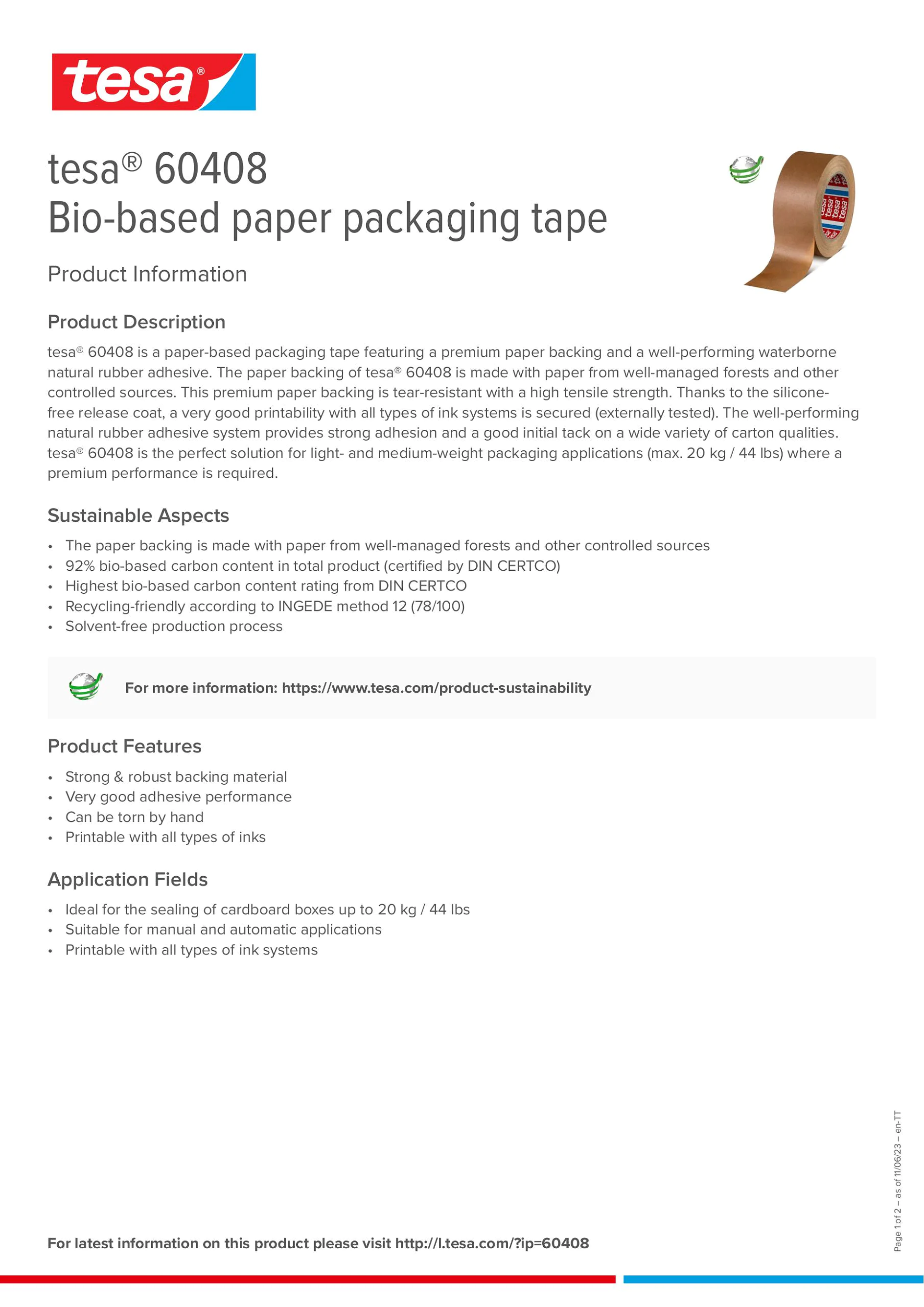 tesa® 60408 Bio-based paper packaging tape - tesa