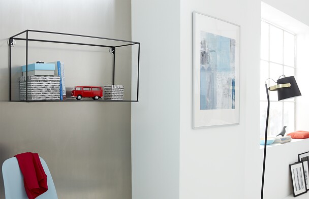 Wall mounted wire rack - mounting without drilling - tesa