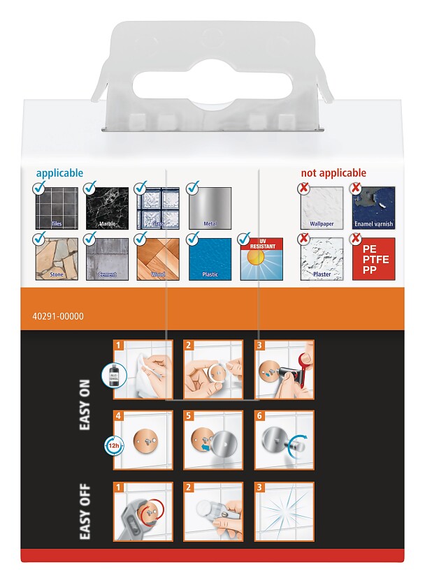 tesa® LUUP Wall Hook, Self-Adhesive, Chromed Metal - tesa