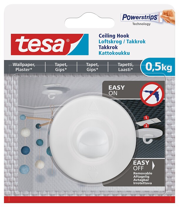 tesa® Ceiling hook for wallpaper and plaster 0.5kg - tesa