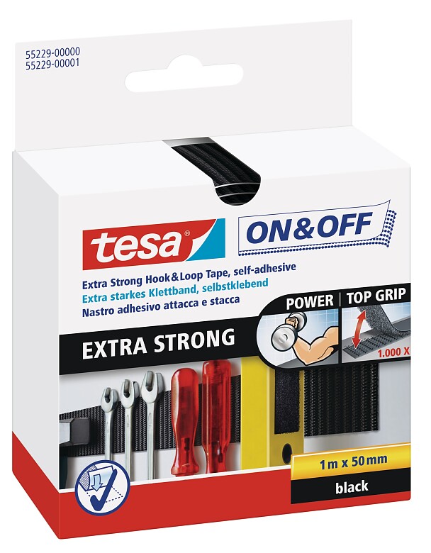 tesa® On & Off Extra Strong Hook & Loop Tape, Self-Adhesive - tesa