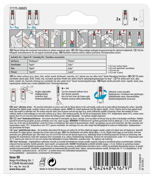 tesa® Adjustable Adhesive Screw for Wallpaper & Plaster 1kg - tesa