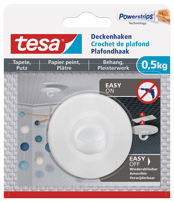 tesa® Ceiling hook for wallpaper and plaster 0.5kg - tesa