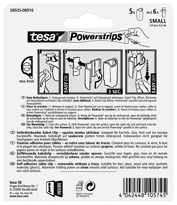 tesa® Powerstrips Self-Adhesive Cable Clip - tesa