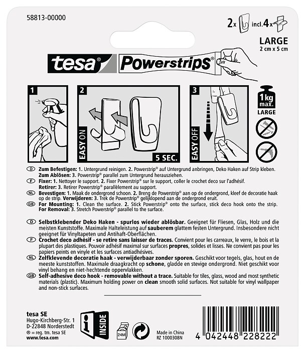 tesa® Powerstrips Self-Adhesive Deco Hooks Transparent L - tesa
