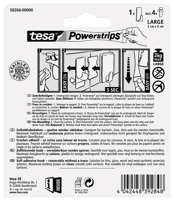 tesa® Powerstrips Self-Adhesive Hook L Metal Rectangular - tesa
