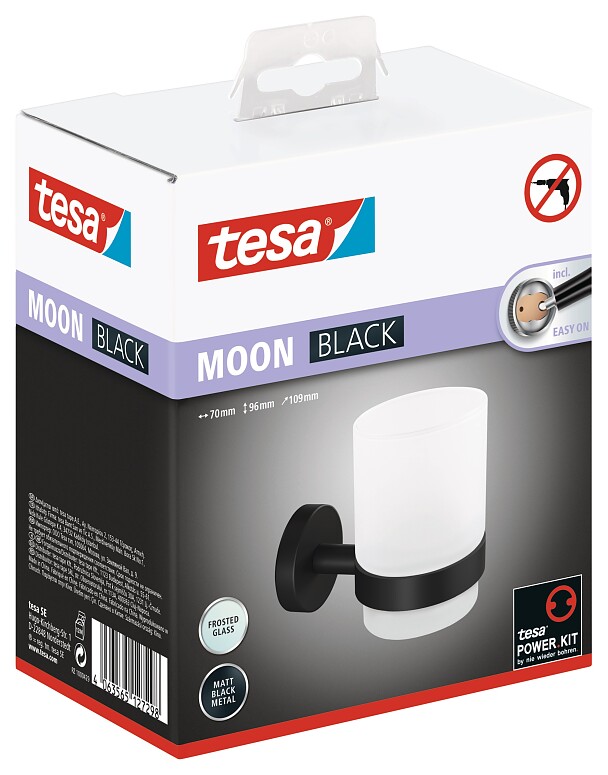 tesa® Moon Black tumbler holder, self-adhesive, powder coated metal - tesa
