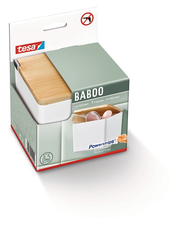 tesa® BABOO Storage Box S, Self-Adhesive, Bamboo & High-Quality Plastic ...