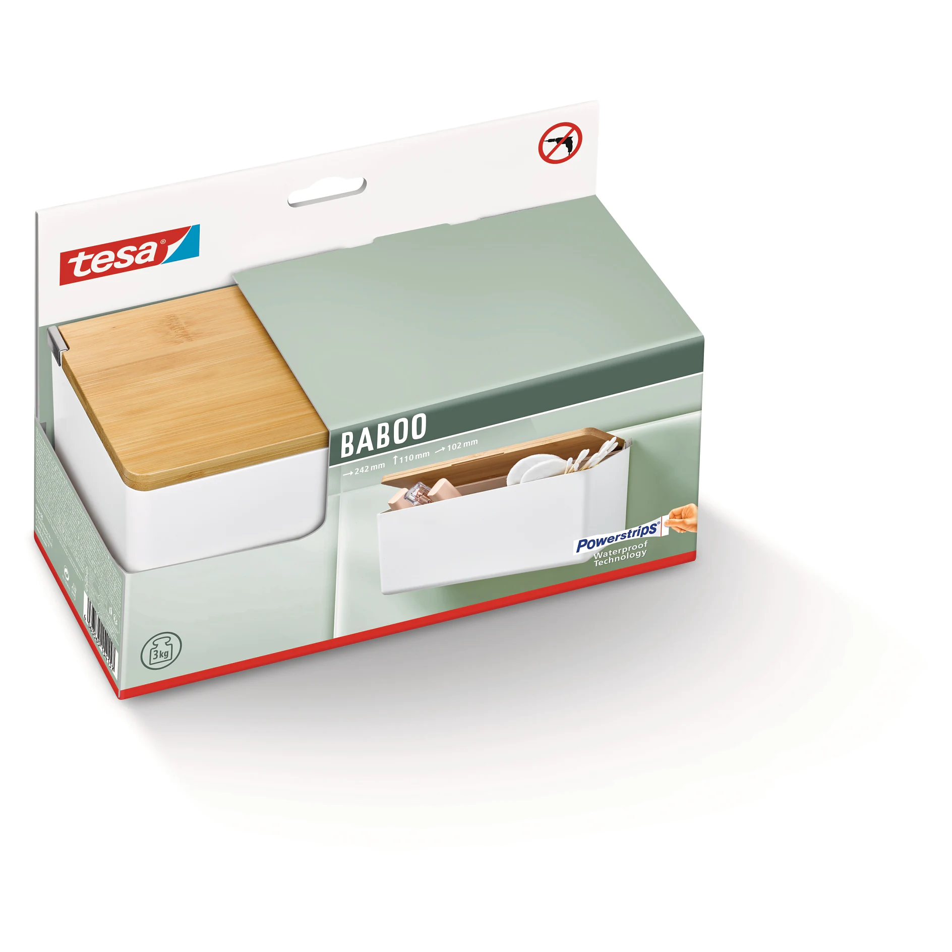 tesa® BABOO Storage Box L, Self-Adhesive, Bamboo & High-Quality Plastic ...