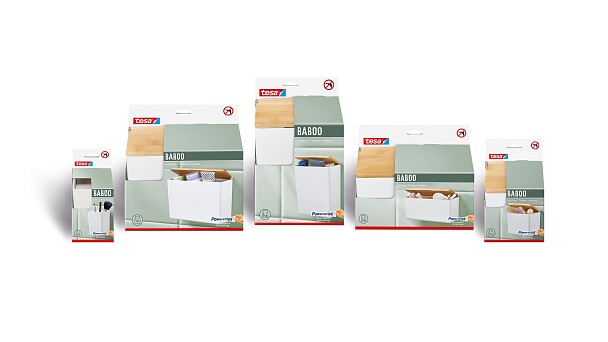 tesa® BABOO Storage Box M, Self-Adhesive, Bamboo & High-Quality Plastic ...