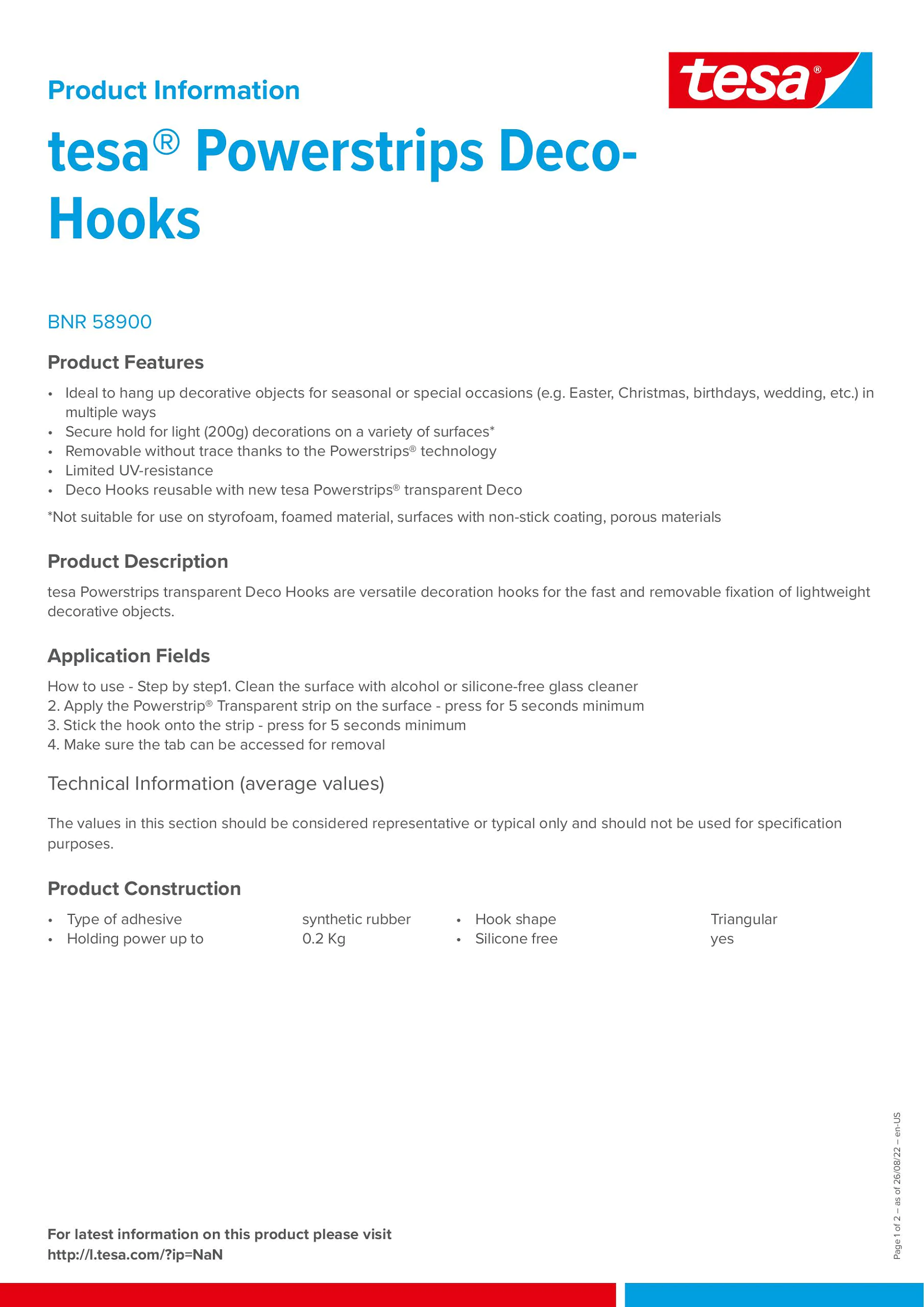 tesa® Powerstrips Self-Adhesive Deco Hooks Transparent - tesa