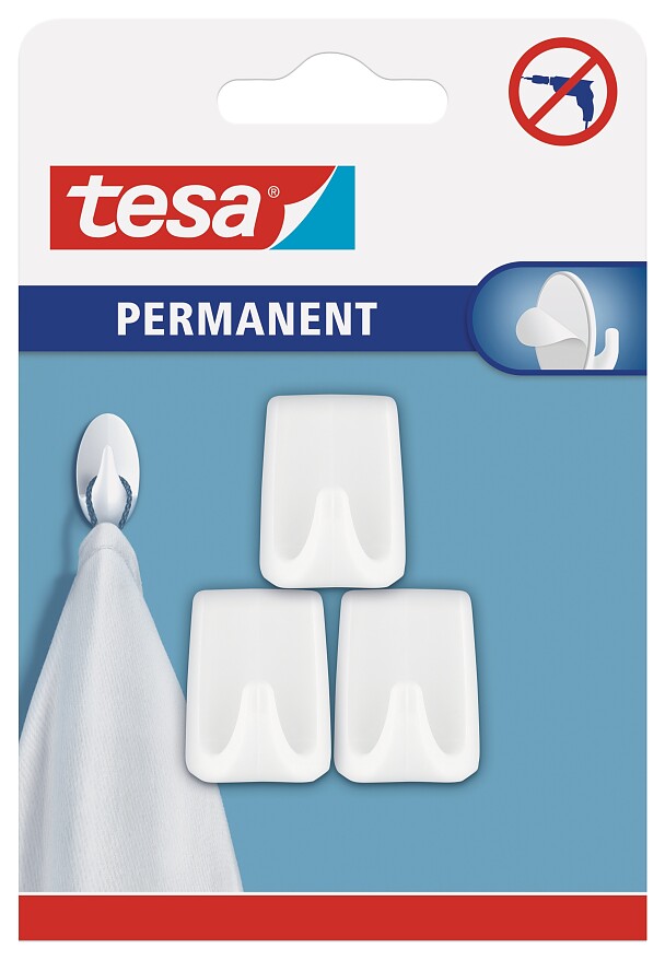 tesa® Permanent Hooks White Rectangular - tesa