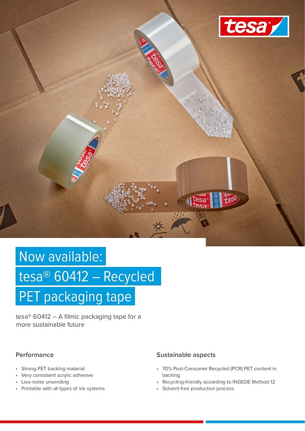More sustainable, more choice: tesa® 60412 Recycled PET packaging tape ...