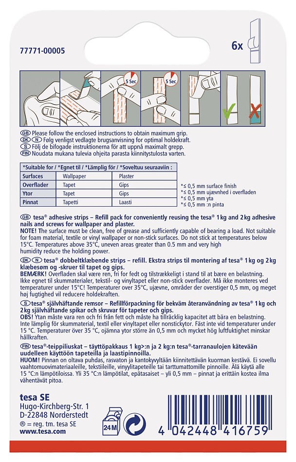 tesa® Tiras adhesivas para paredes pintadas y yeso 1 kg - tesa