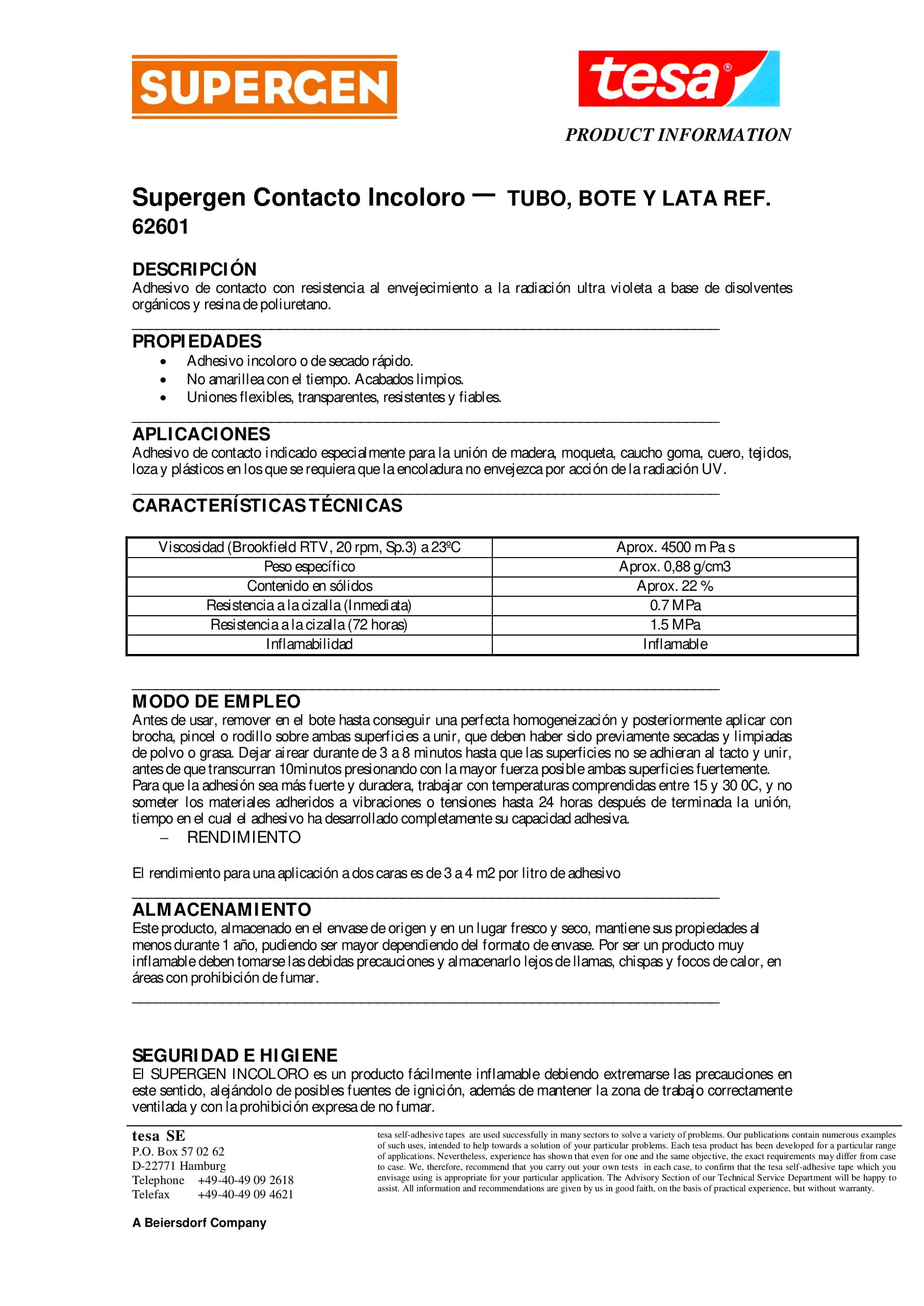 SUPERGEN® Adhesivo Contacto Incoloro - tesa