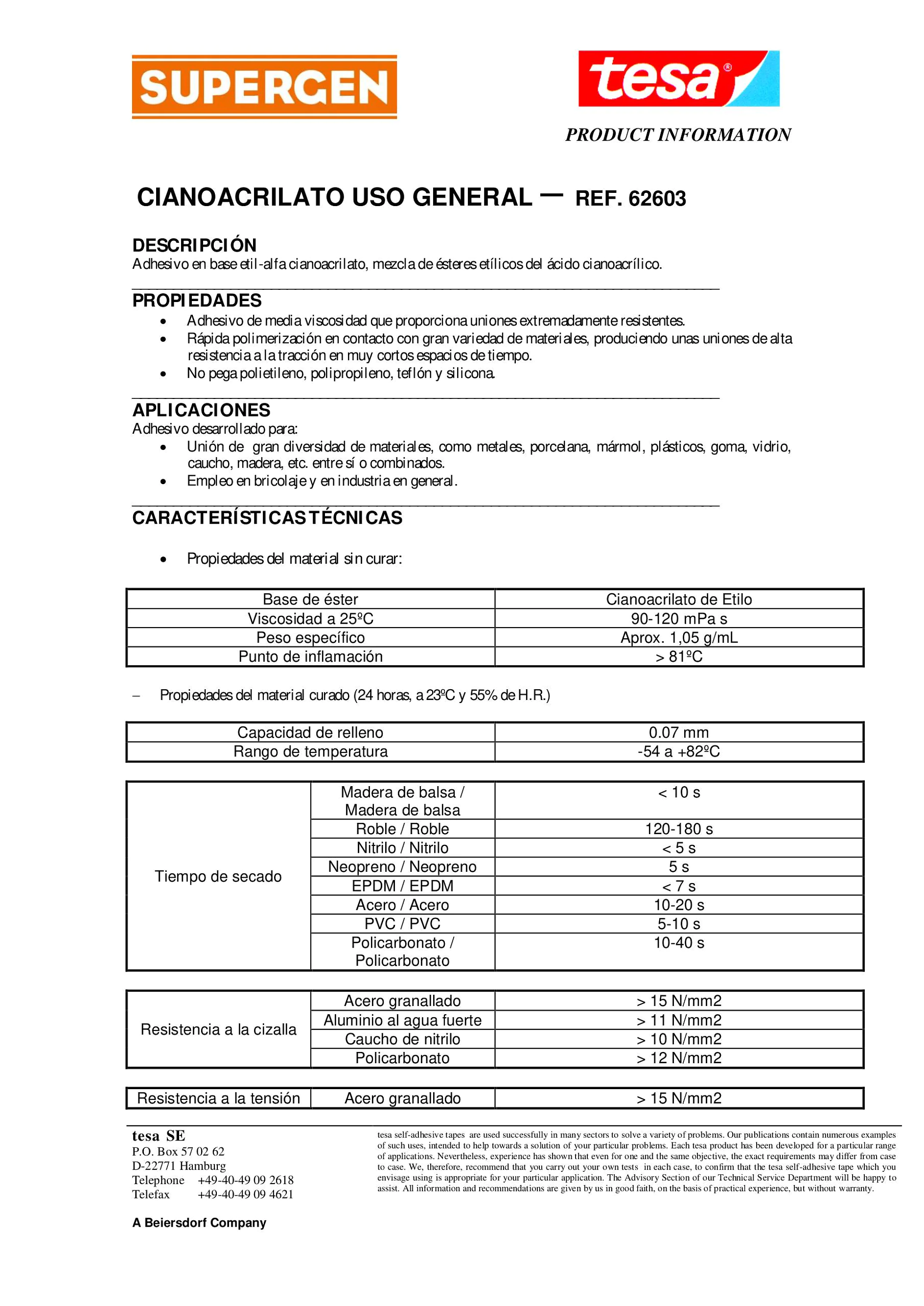 SUPERGEN® Adhesivo Instantáneo - tesa