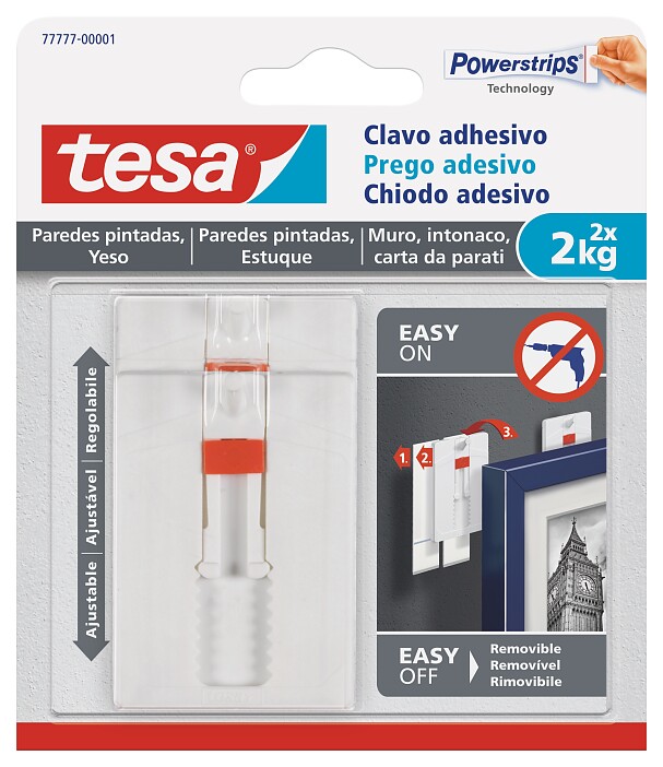tesa® Prego adesivo ajustável para parede pintada e estuque 2kg - tesa