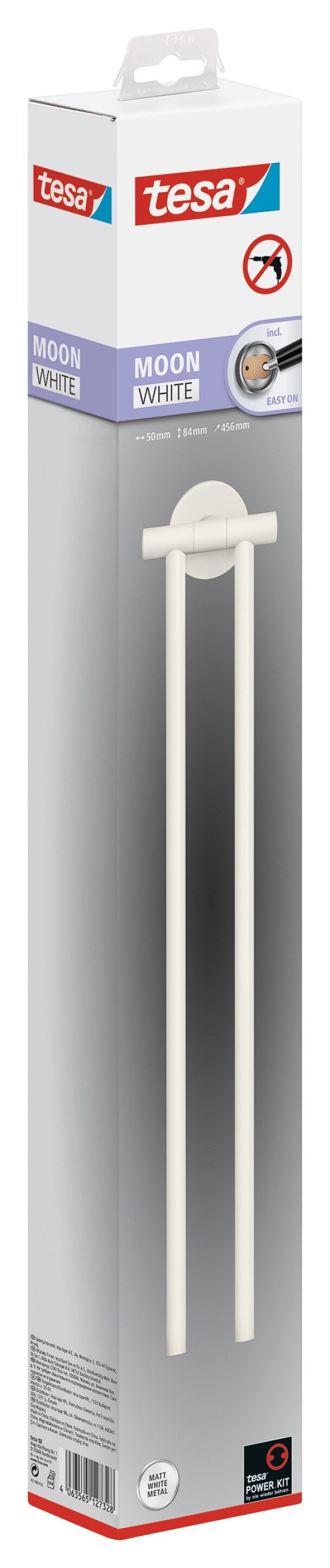 tesa® Moon White handdukshållare tvåarmad, självhäftande, pulverlackad ...